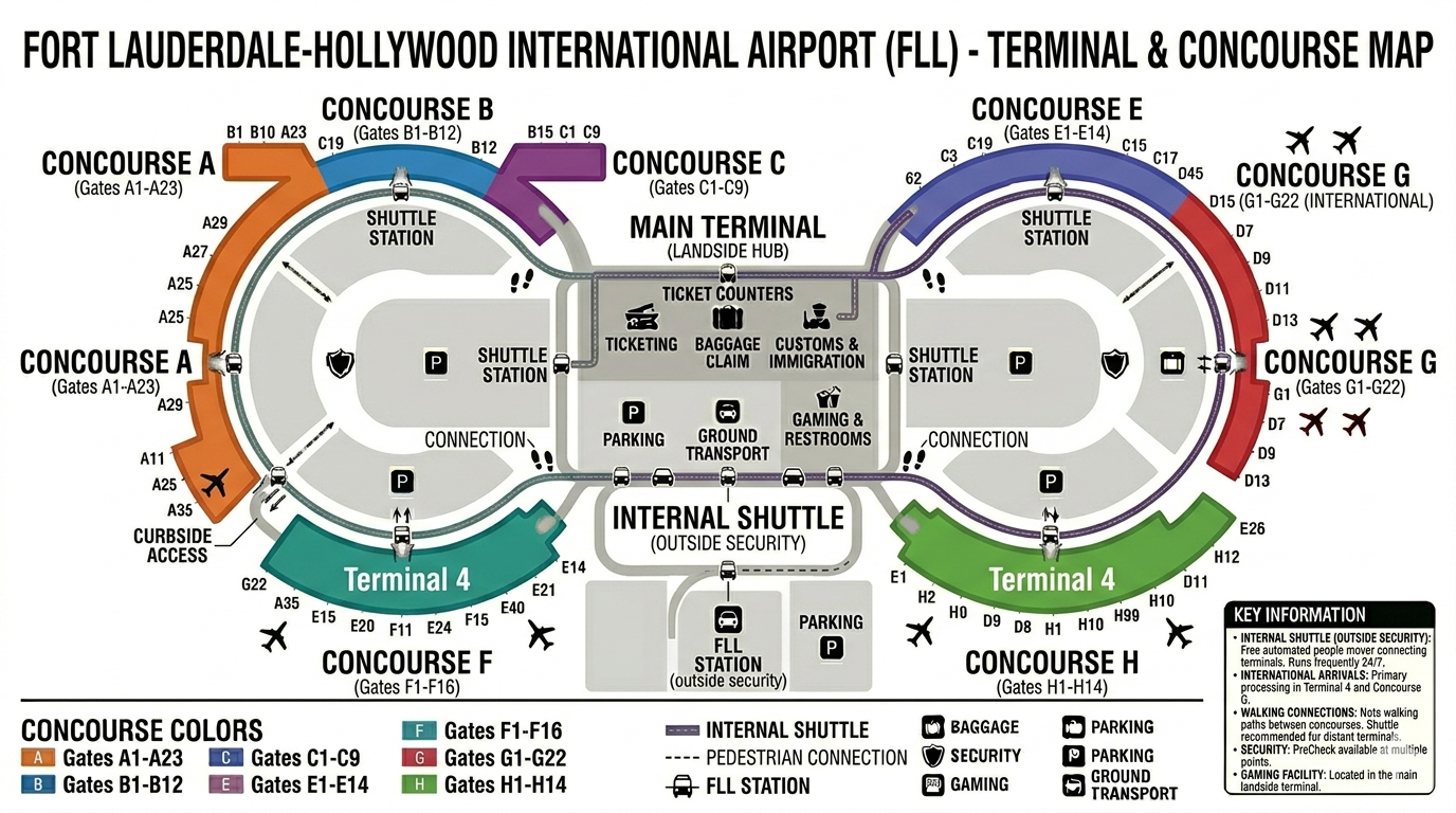 Fort Lauderdale Airport Map 2026 — FLL Terminal Guide