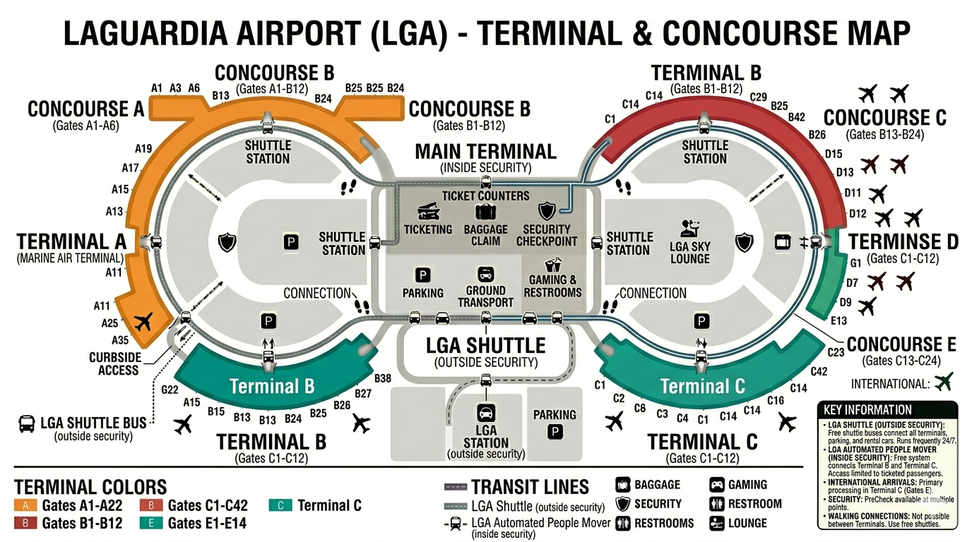 Laguardia Airport Map LaGuardia Airport Terminal B Map